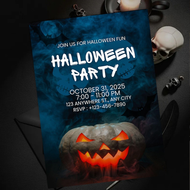 Blue Halloween Costume Party Invitation | Spooky E-vite (digital ...