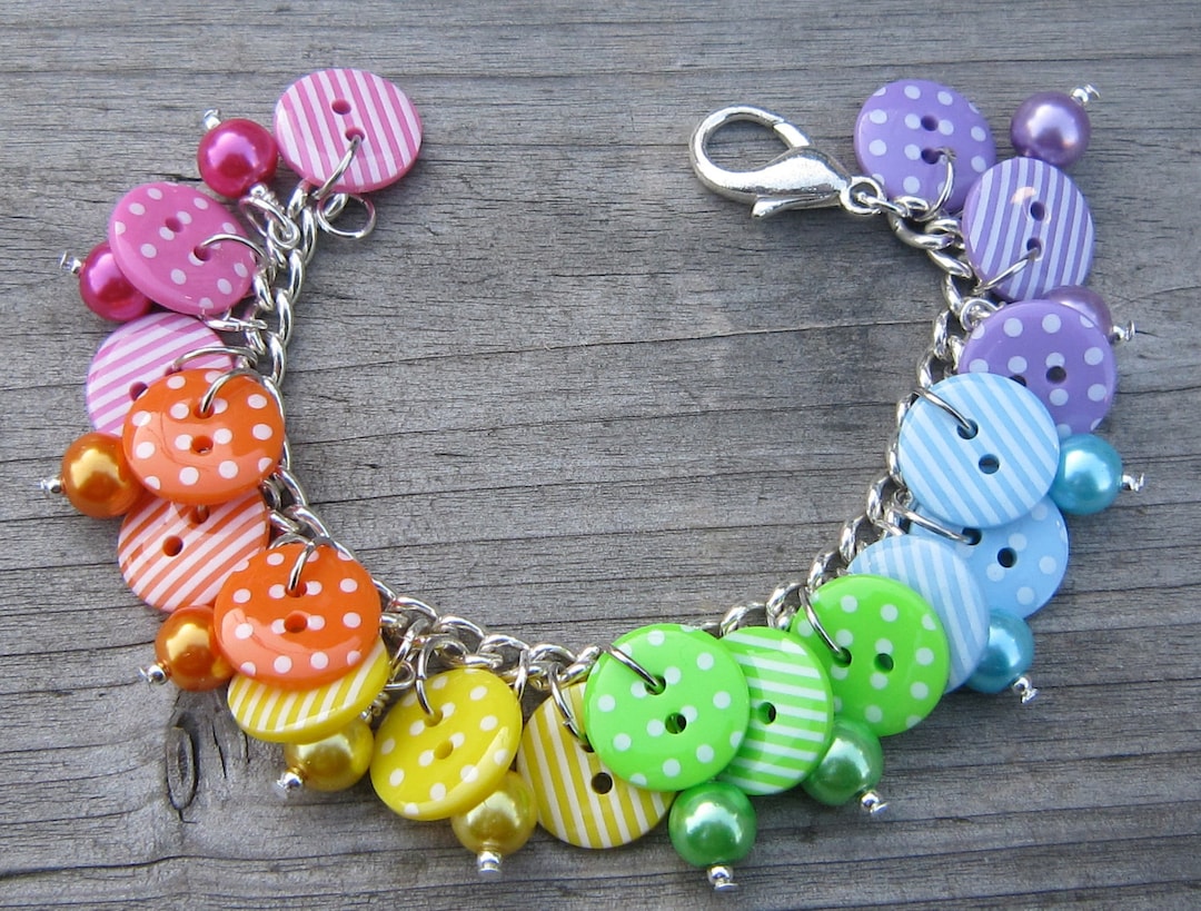 Rainbow Button Bracelet - Bright Button Bracelet - Dotty Button ...