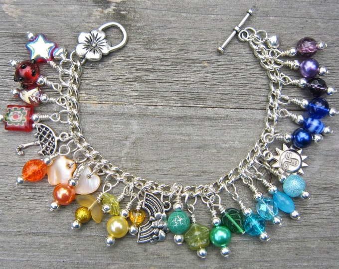 Rainbow Charm Bracelet Colourful Charm Bracelet Umbrella - Etsy