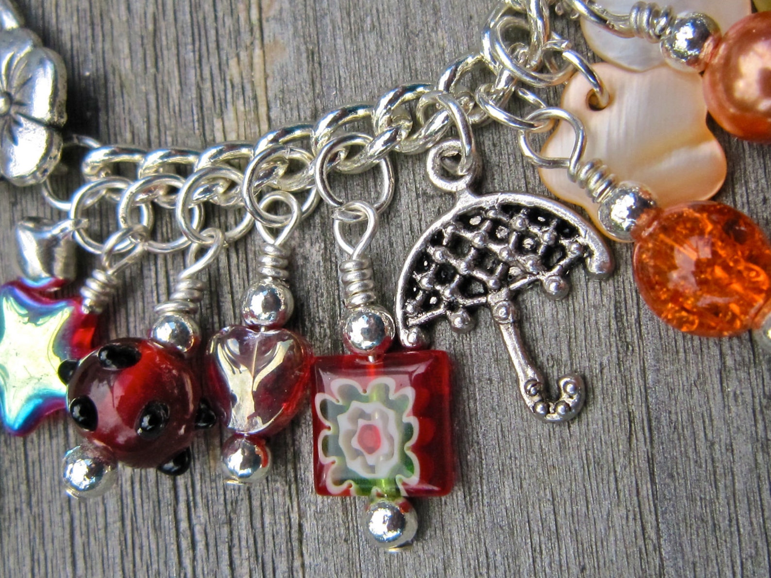 Rainbow Charm Bracelet Colourful Charm Bracelet Umbrella | Etsy