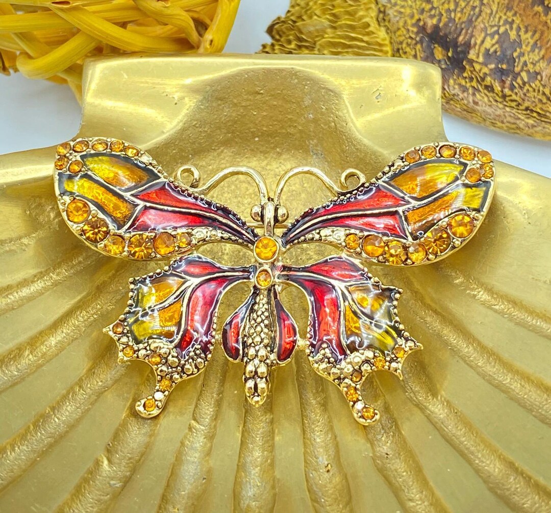 Vintage Monet Butterfly Brooch: Rhinestone Enamel Lapel Pin - Etsy