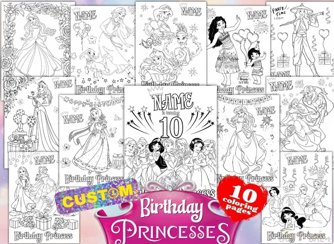 Personalized Princess Custom Birthday Coloring Pages, Princesses ...