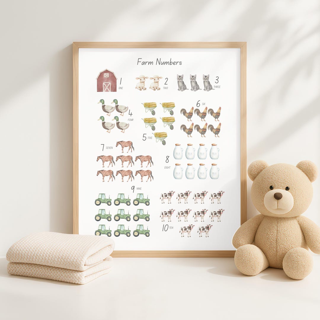 Farm Animals Number Print, Nursery Learning Decor (digital Download) - Etsy