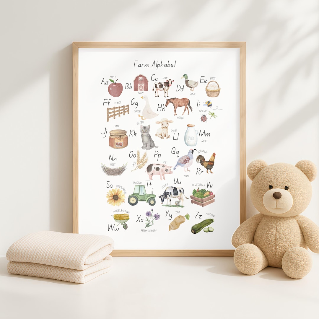 Farm Animal Alphabet Print: Rustic Nursery ABC Wall Art (digital ...