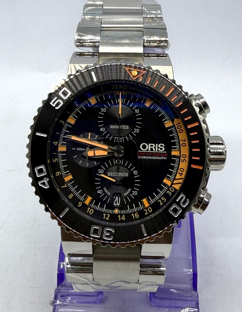 Vintage Oris Aquis Chronograph Black Dial Date Indicator Rotating Bezal ...