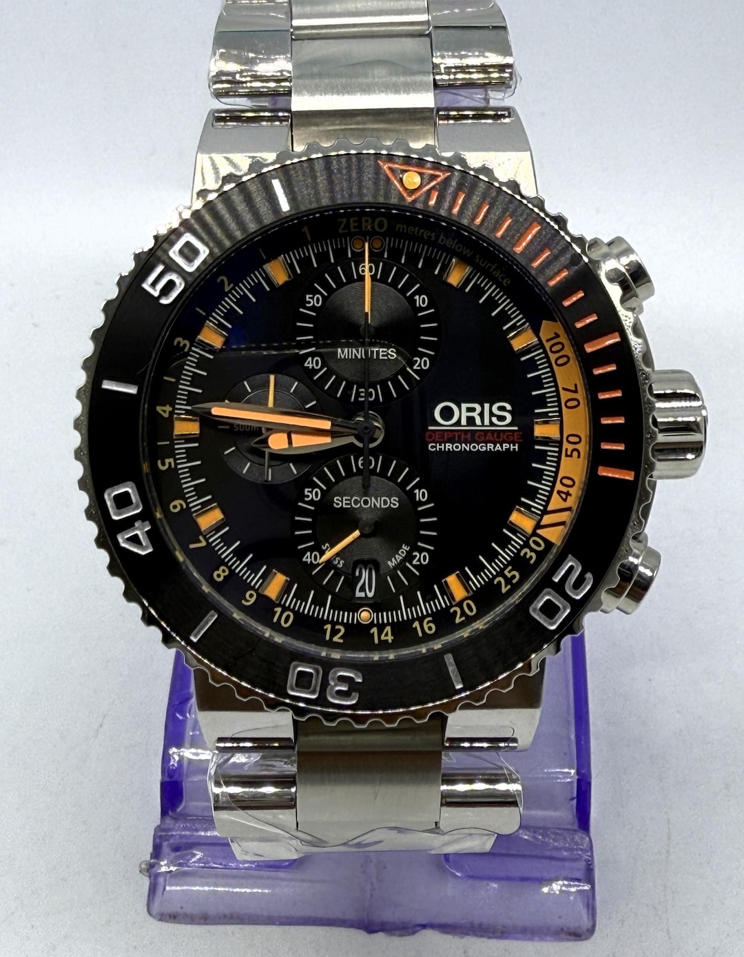 Vintage Oris Aquis Chronograph Black Dial Date Indicator Rotating Bezal ...