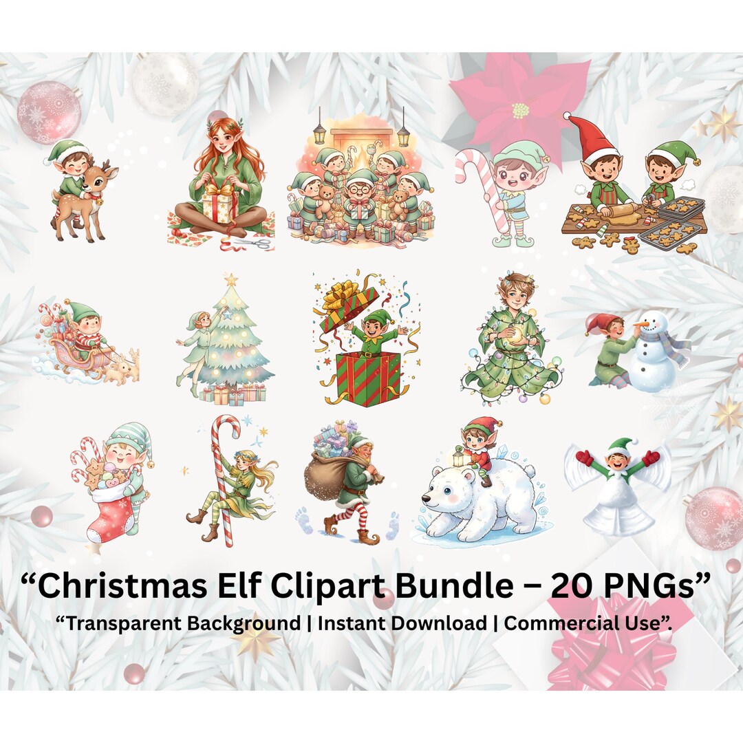 Christmas Elf Clipart Bundle | Watercolour Cute Elves, Santa’s Workshop ...