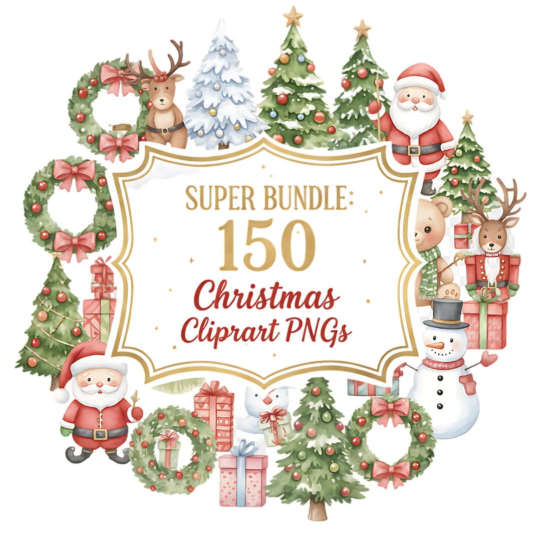 Mega Christmas Clipart Bundle | 150 Pngs | Santa, Elves, Reindeer ...