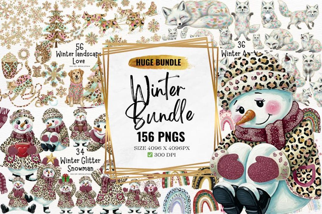 Watercolor Winter Clipart Bundle, Winter Landscape Clipart, Woodland ...