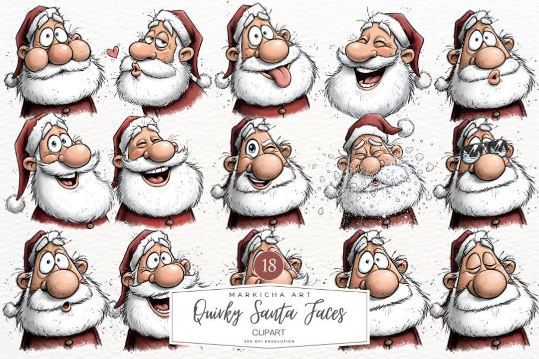 Quirky Santa Faces Clipart, Christmas Png Bundle, Christmas Clipart ...