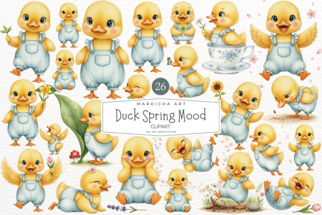 Cute Duck Spring Mood Clipart - Etsy
