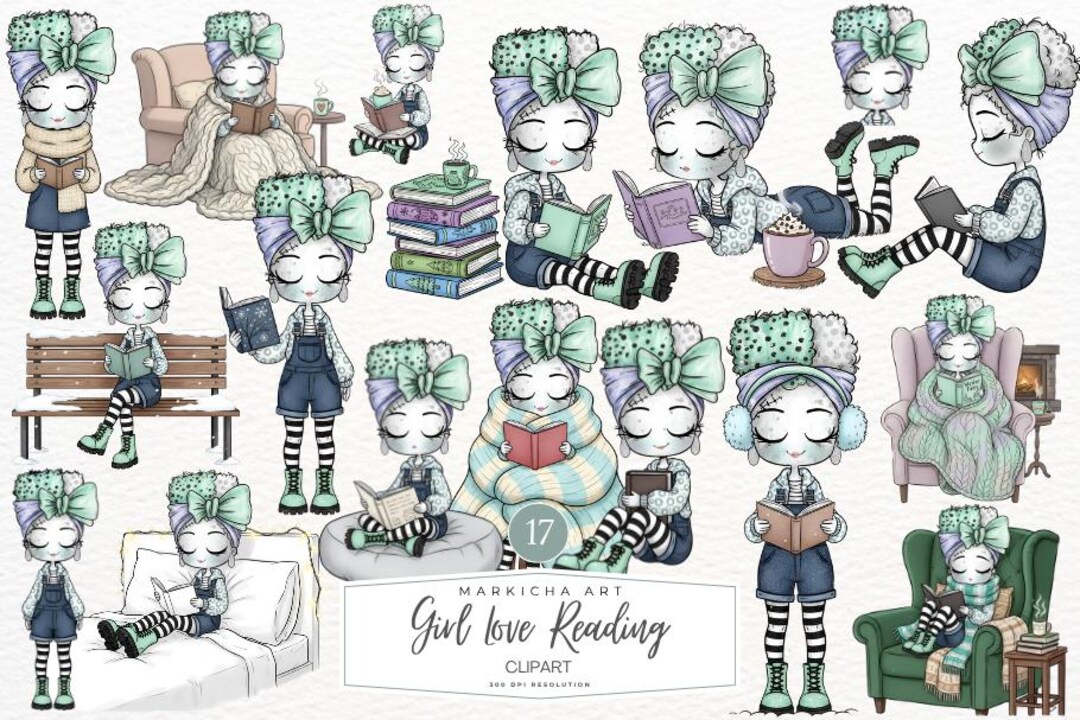 Winter Girl Love Reading Clipart, Christmas Png, Christmas Clipart ...