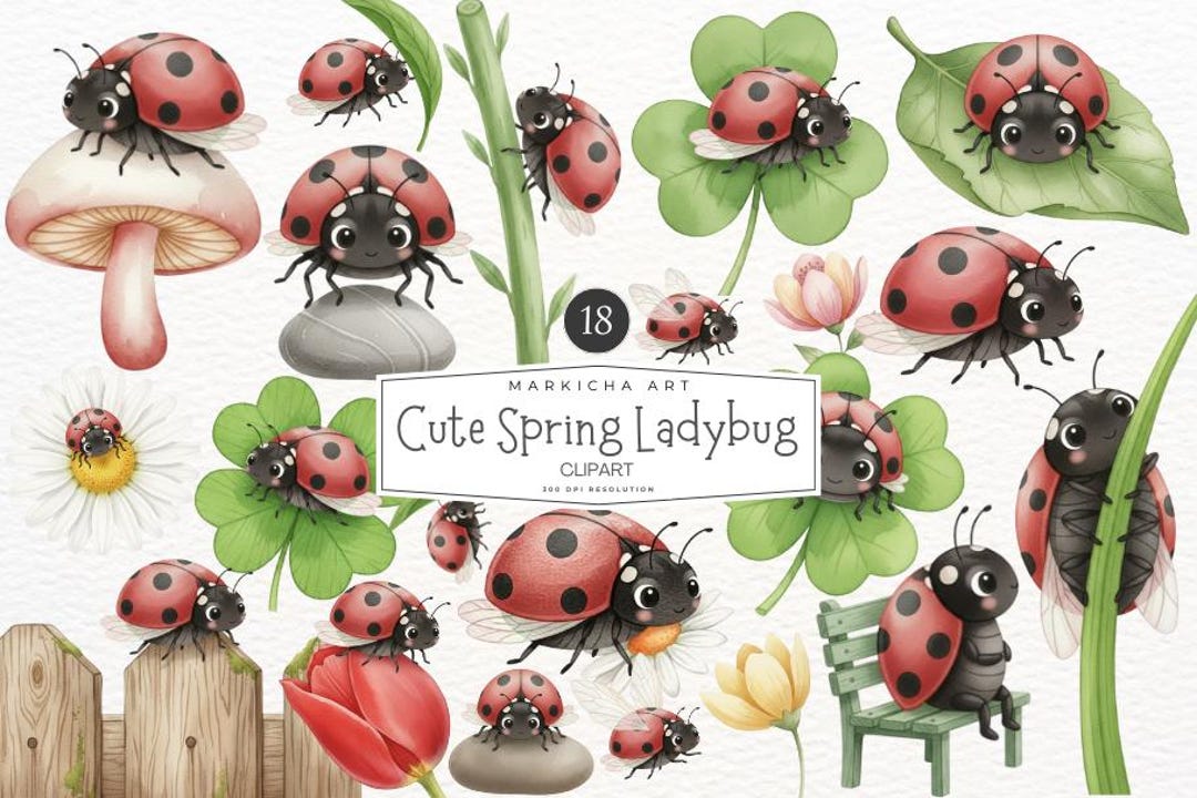 Watercolor Spring Ladybug Clipart - Etsy