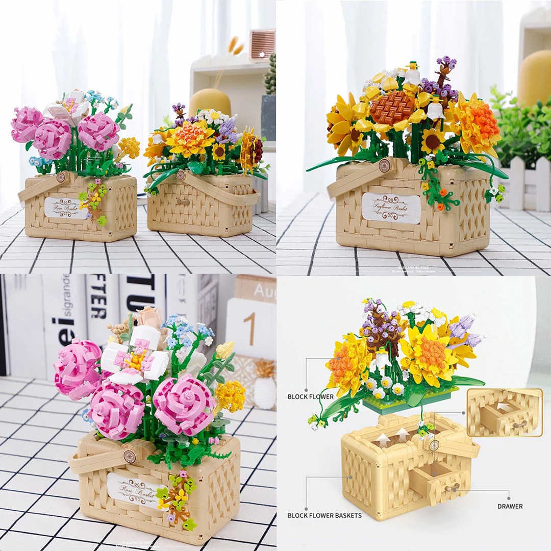 Legoflowers Balody Mini Sunflower Rose Basket Flowers Bouquet Building ...
