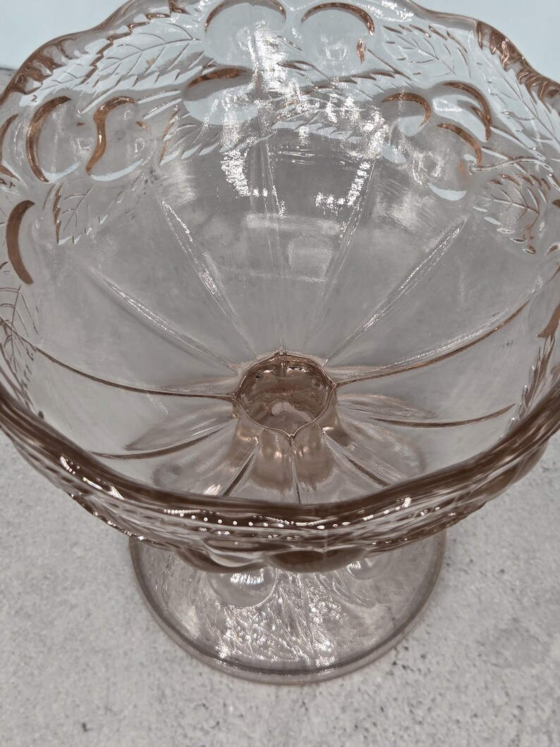 Rare 1930s Pink Barolac Glass Pedestal Bowl: Art Deco Cherries Design ...