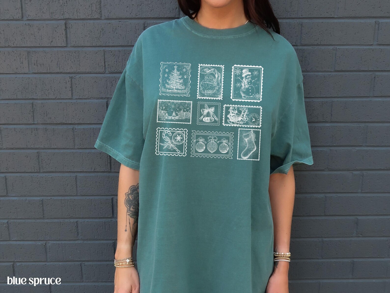 Retro Christmas Postage Stamp Shirt, Vintage Santa Stamps, Family ...