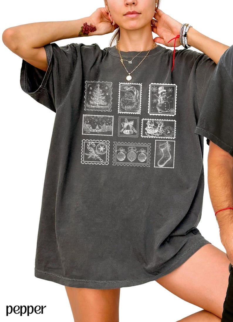 Retro Christmas Postage Stamp Shirt, Vintage Santa Stamps, Family ...