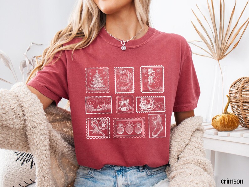 Retro Christmas Postage Stamp Shirt, Vintage Santa Stamps, Family ...
