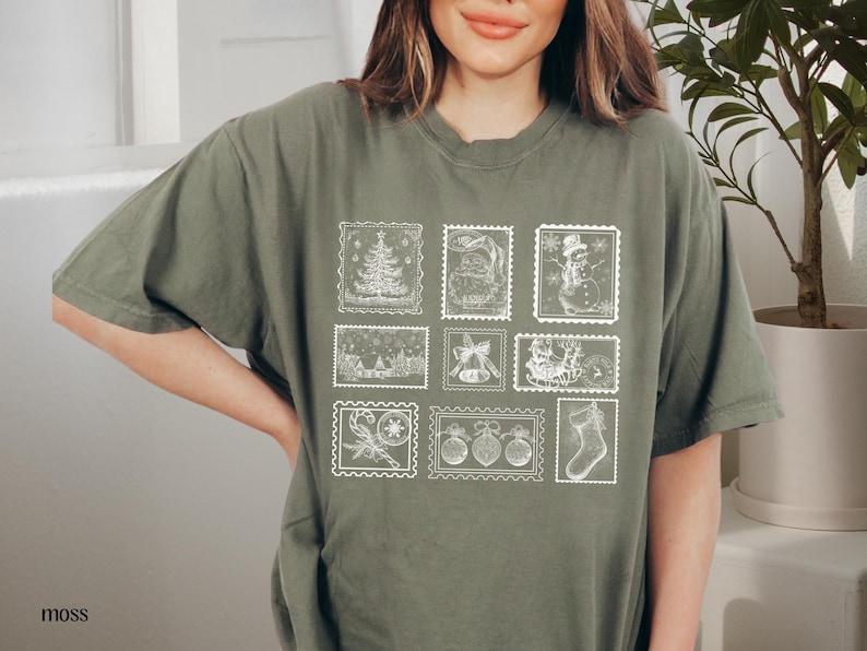 Retro Christmas Postage Stamp Shirt, Vintage Santa Stamps, Family ...
