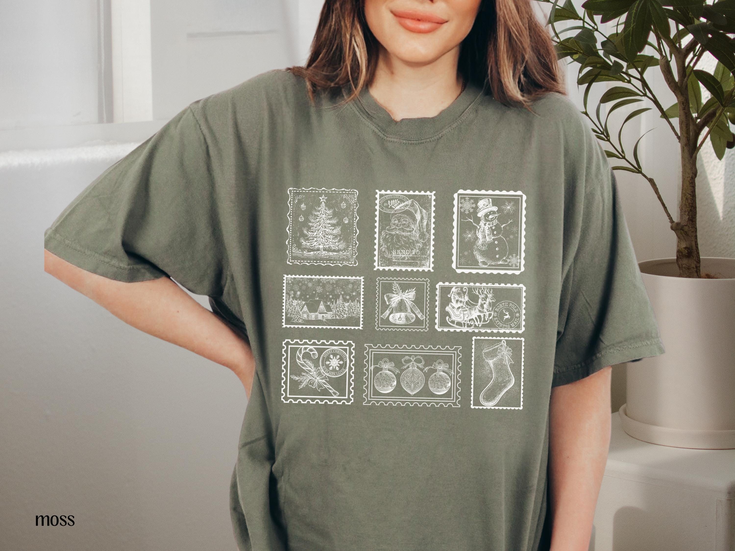 Retro Christmas Postage Stamp Shirt, Vintage Santa Stamps, Family ...