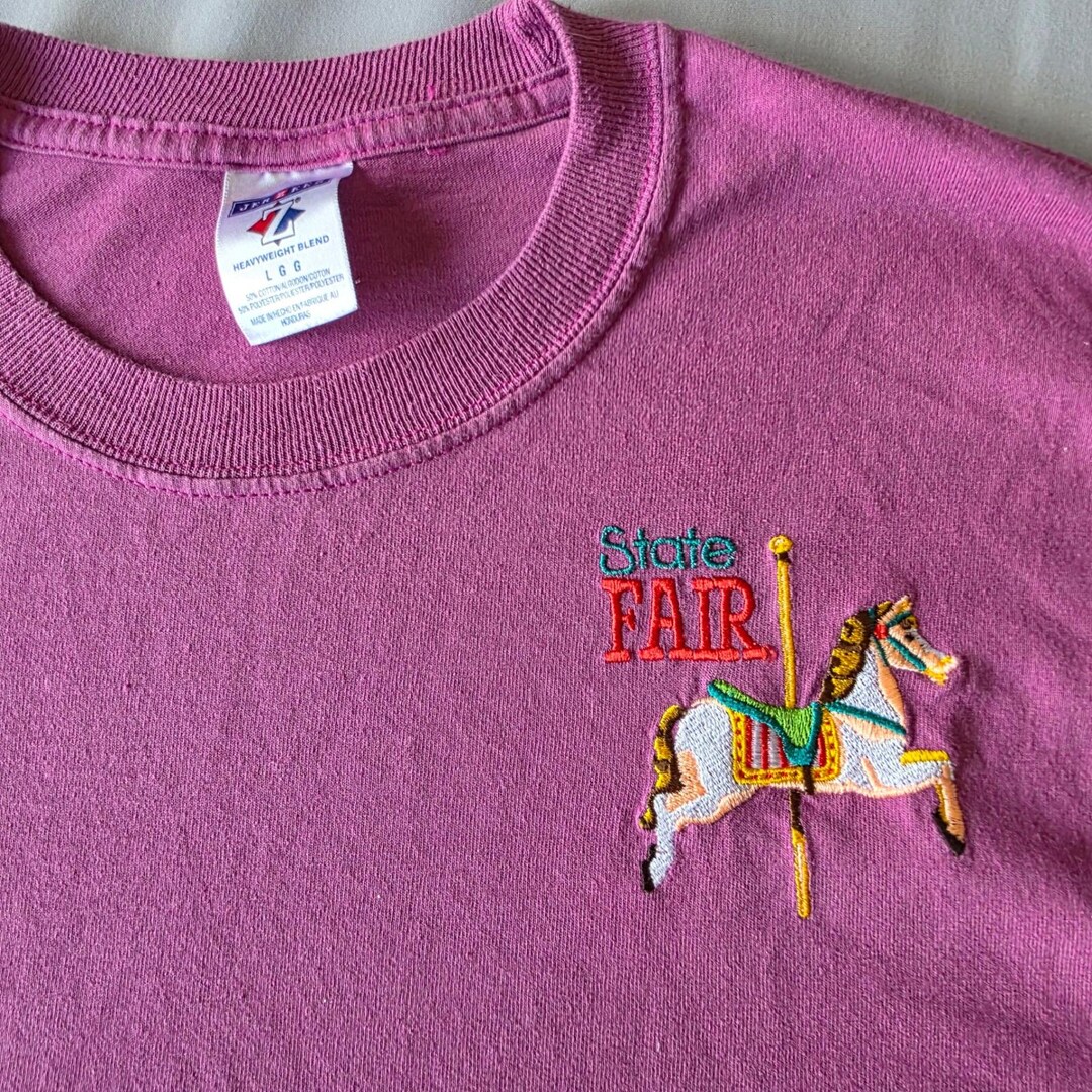 Vintage State Fair Carousel Horse Embroidered T Shirt Large Gildan Pink ...