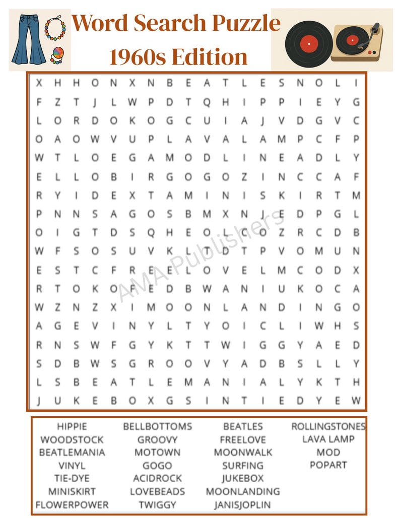 1960s Word Search Puzzle – Retro Edition (printable PDF) - Etsy