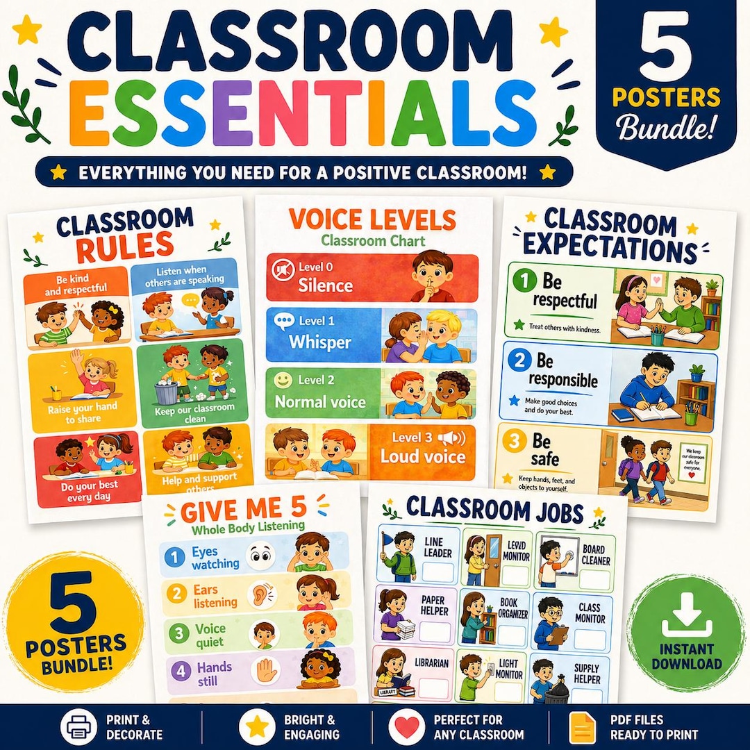 Classroom Management Posters Bundle # 1| Classroom Rules, Voice Levels ...