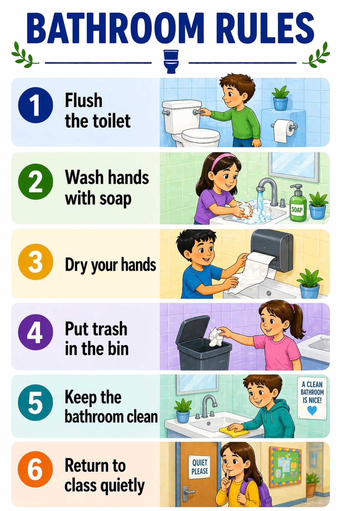 Bathroom Rules Poster for Classroom| Printable School Bathroom Chart ...