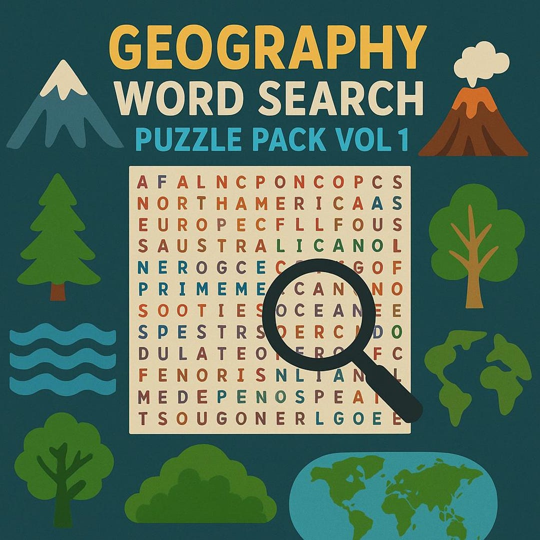 Geography Word Search Puzzle Pack Vol 1| 5 Categories 50 Words| Large ...
