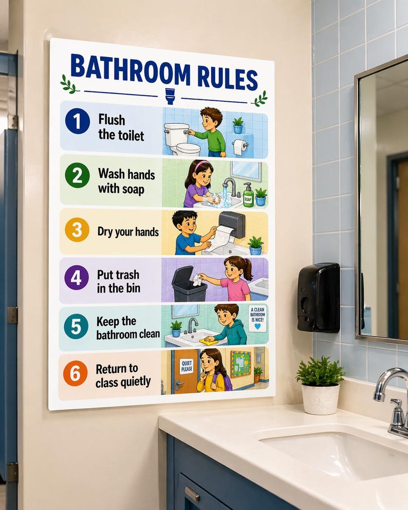 Bathroom Rules Poster for Classroom| Printable School Bathroom Chart ...