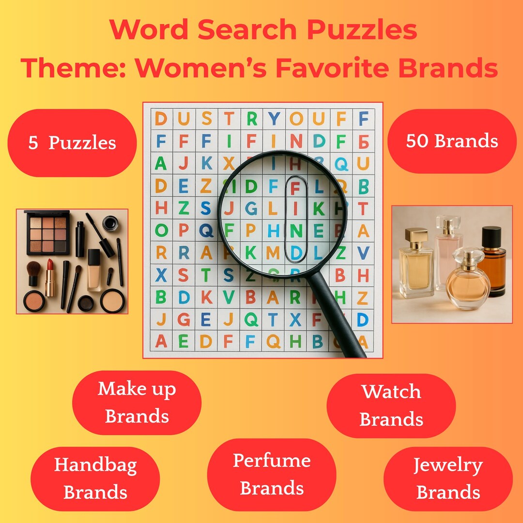 Word Search Puzzle - Women Favorite Brands -50 Brands- Large Print - 5 ...