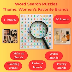 Word Search Puzzle - Women Favorite Brands -50 Brands- Large Print - 5 ...
