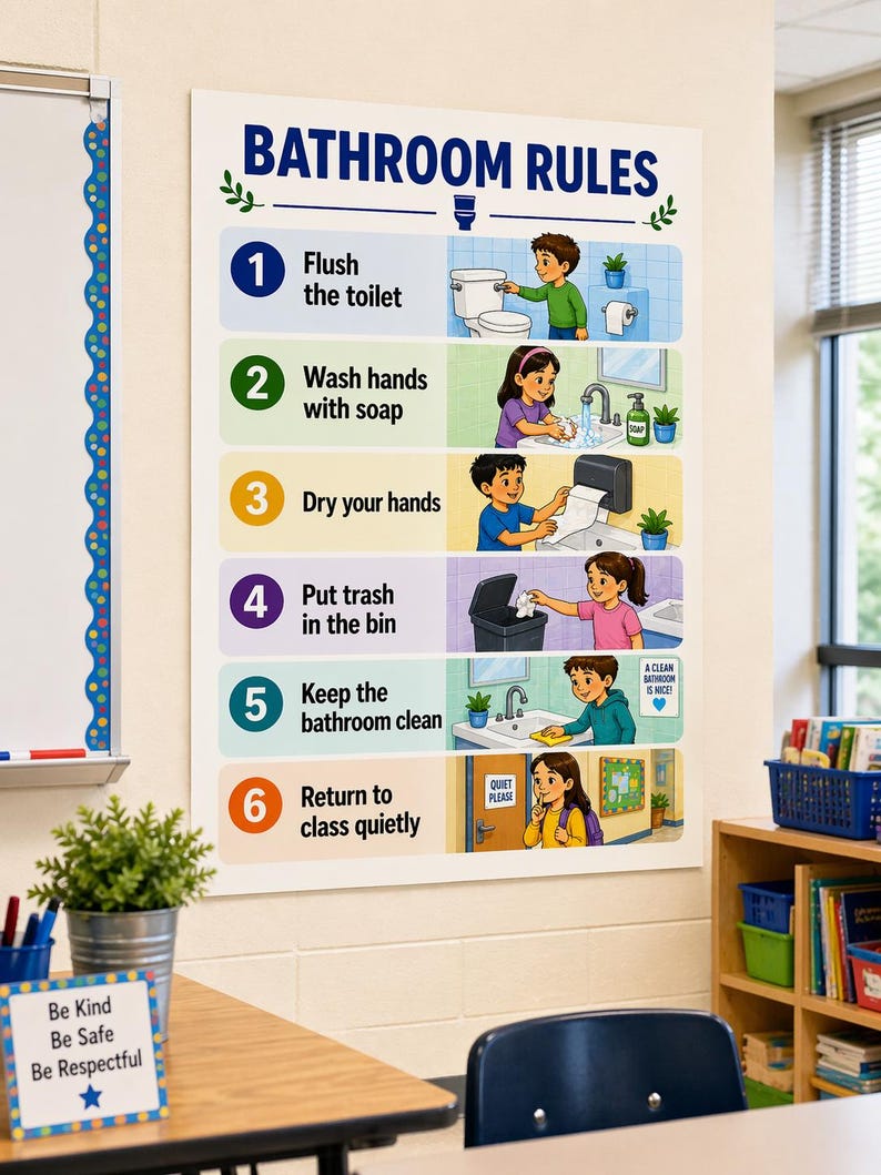 Bathroom Rules Poster for Classroom| Printable School Bathroom Chart ...