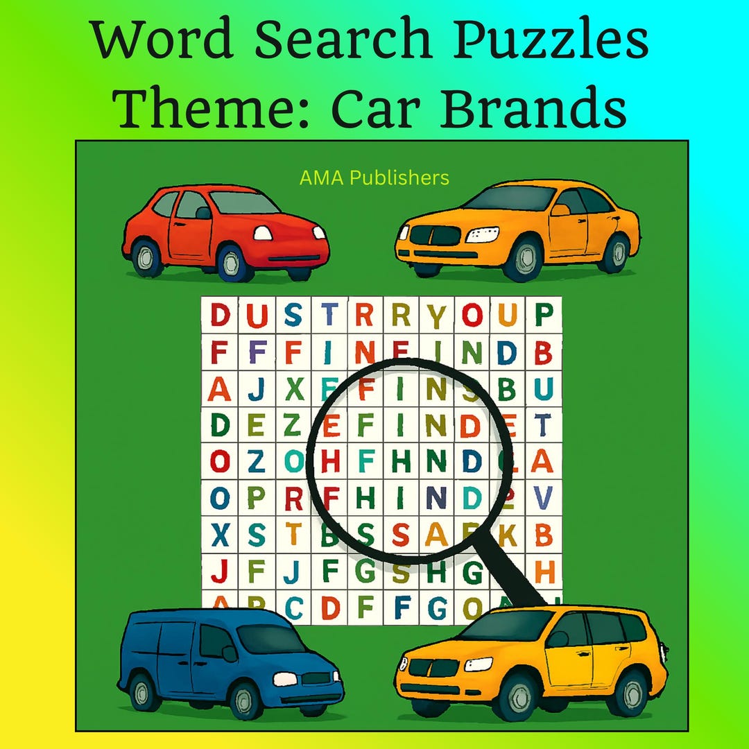 Word Search Puzzle Pack -car Brands- 10 Large Print Puzzles + Solutions ...