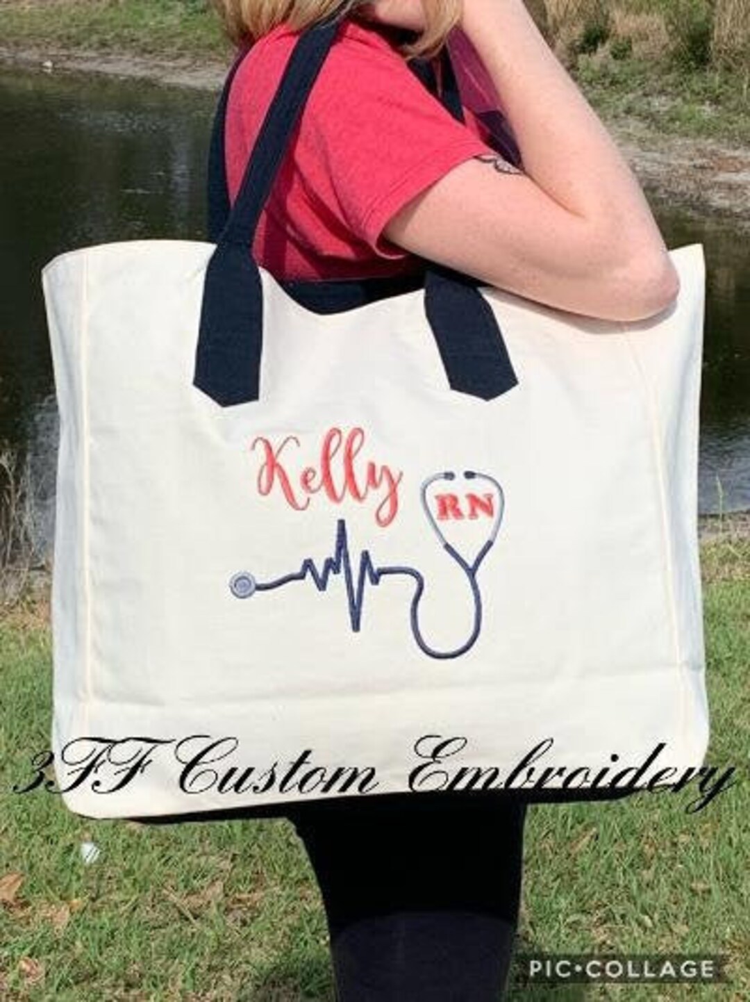 Personalized EKG Heart Stethoscope XL Canvas Tote, Oversized Tote ...