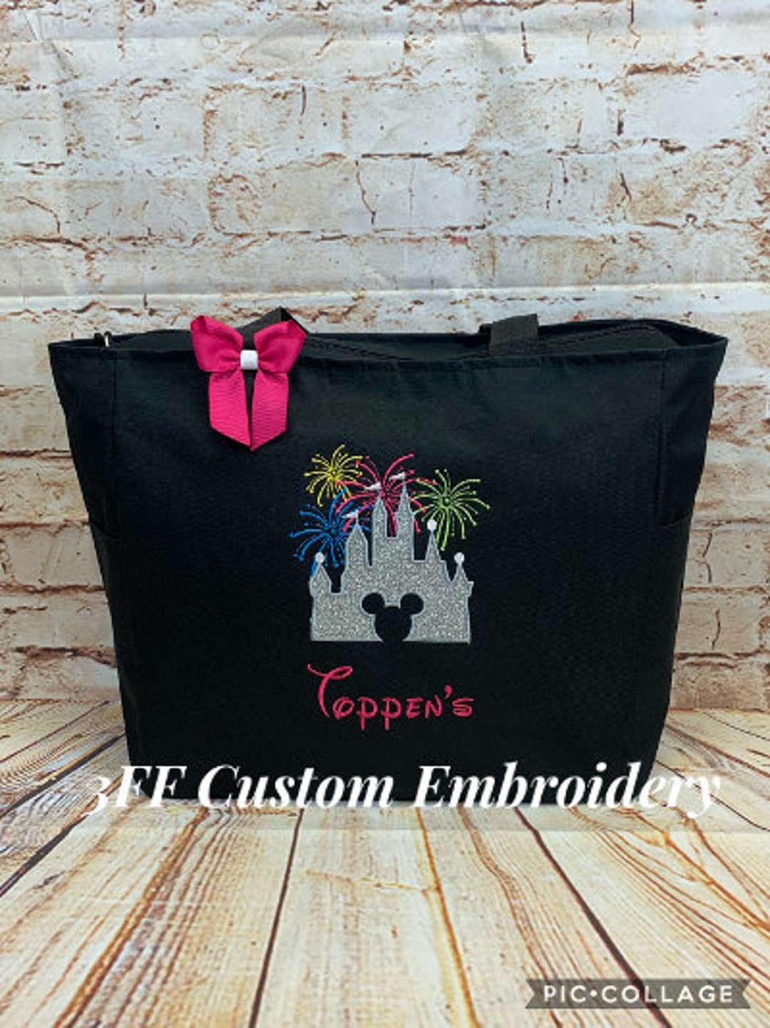 Personalized Glitter Mickey Castle Zippered Tote Bag/disney Carry All ...
