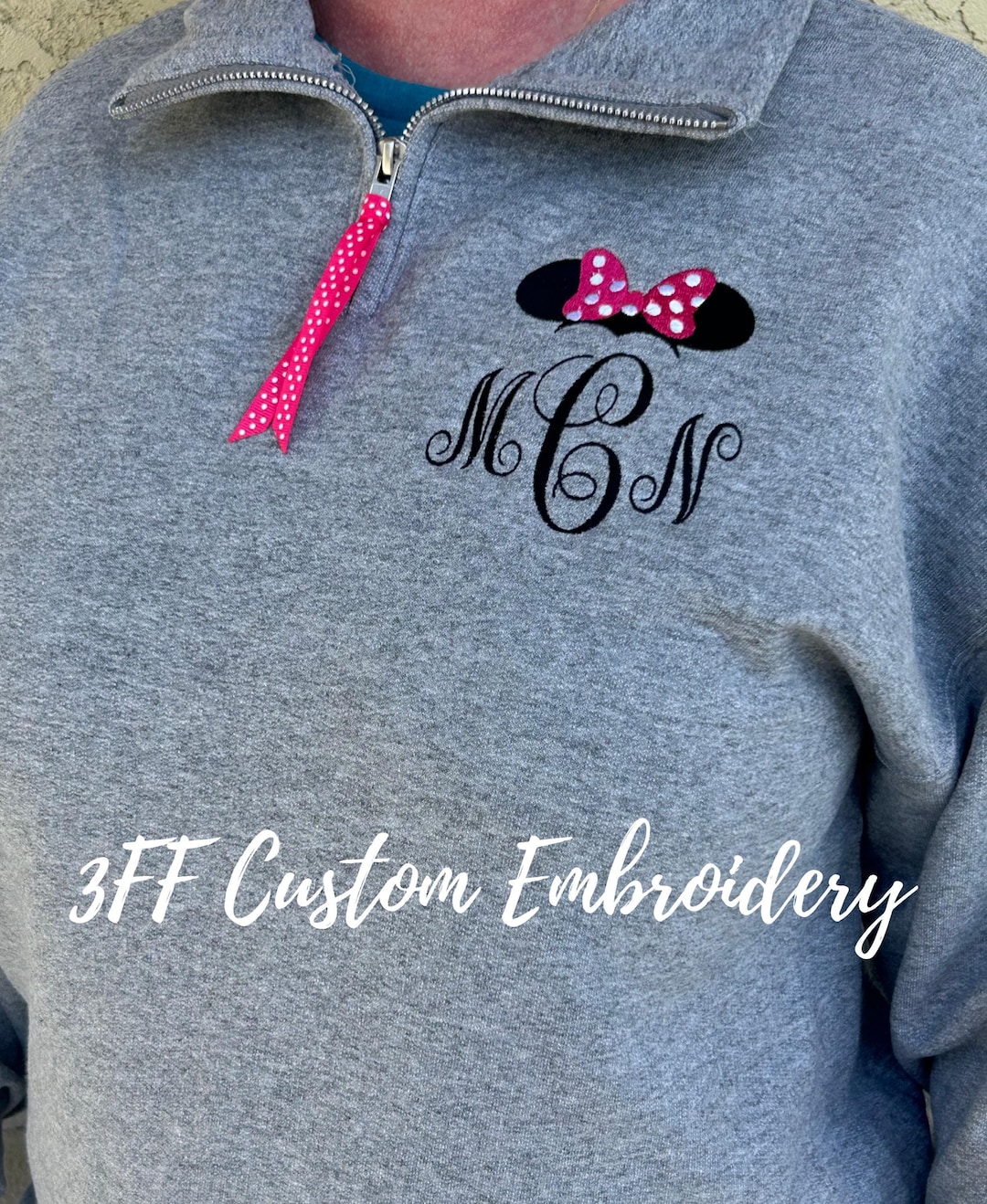 ADULT 1/4 Zip Minnie Mouse Ears Pullover Cozy Sweatshirt With ...