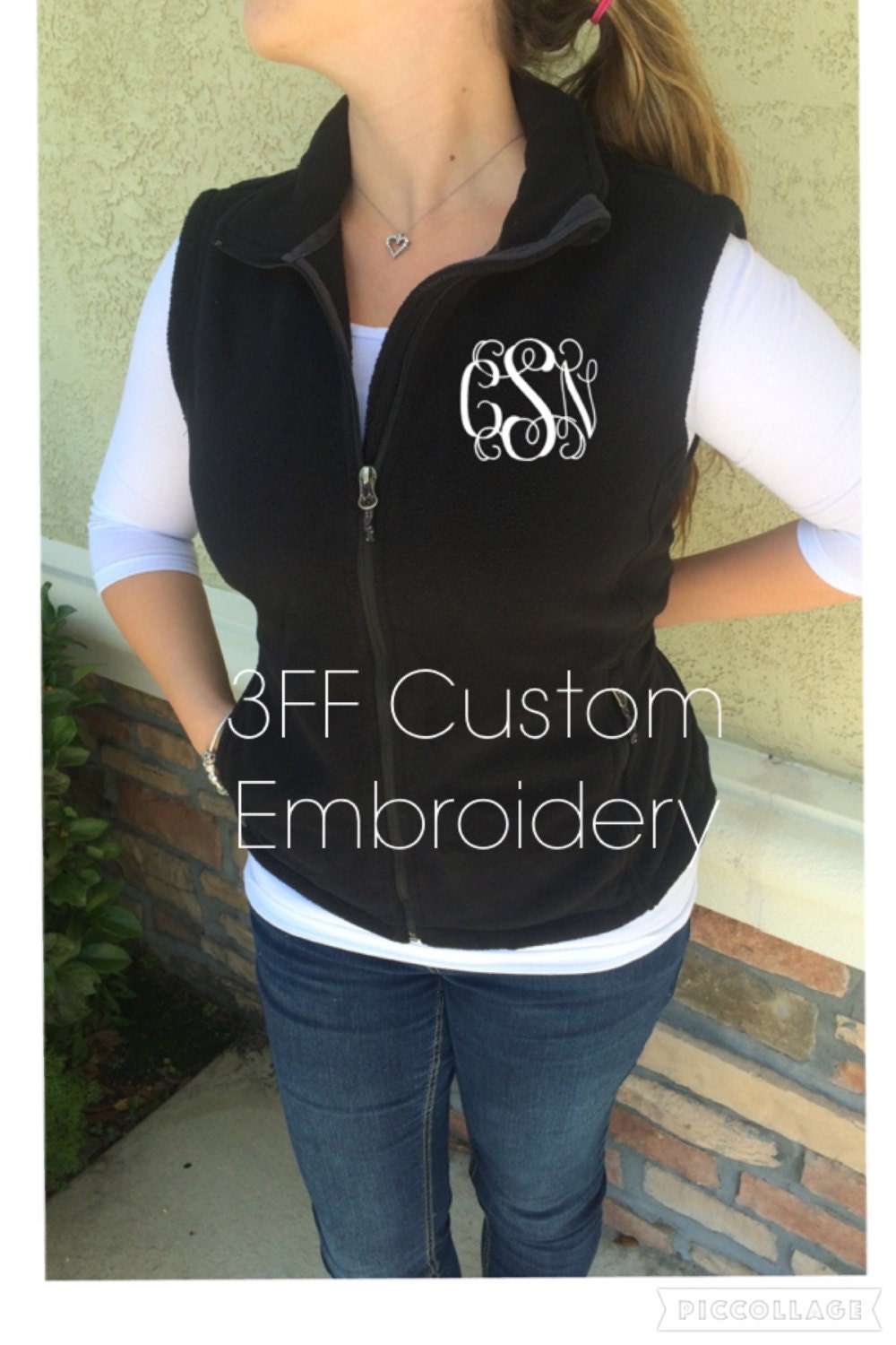 Personalized Ladies Embroidered Monogramed Fleece Vest FRONT Monogram ...