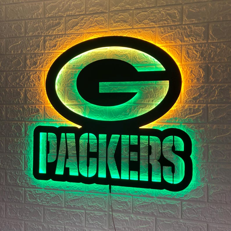 Green Bay Packers LED Sign Wall Decor, NFL Football Team Lighted Logo ...