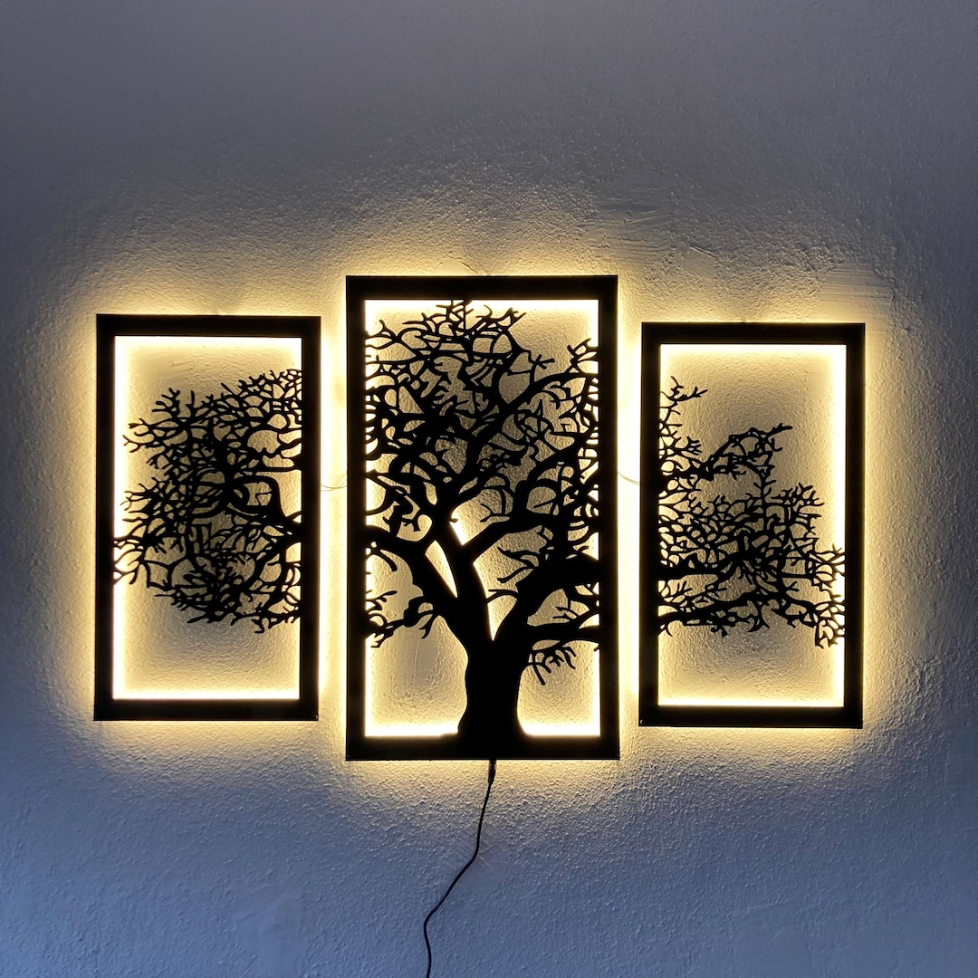 Tree of Life LED Wall Art, 3 Panel Lighted Wall Decor for Living Room ...