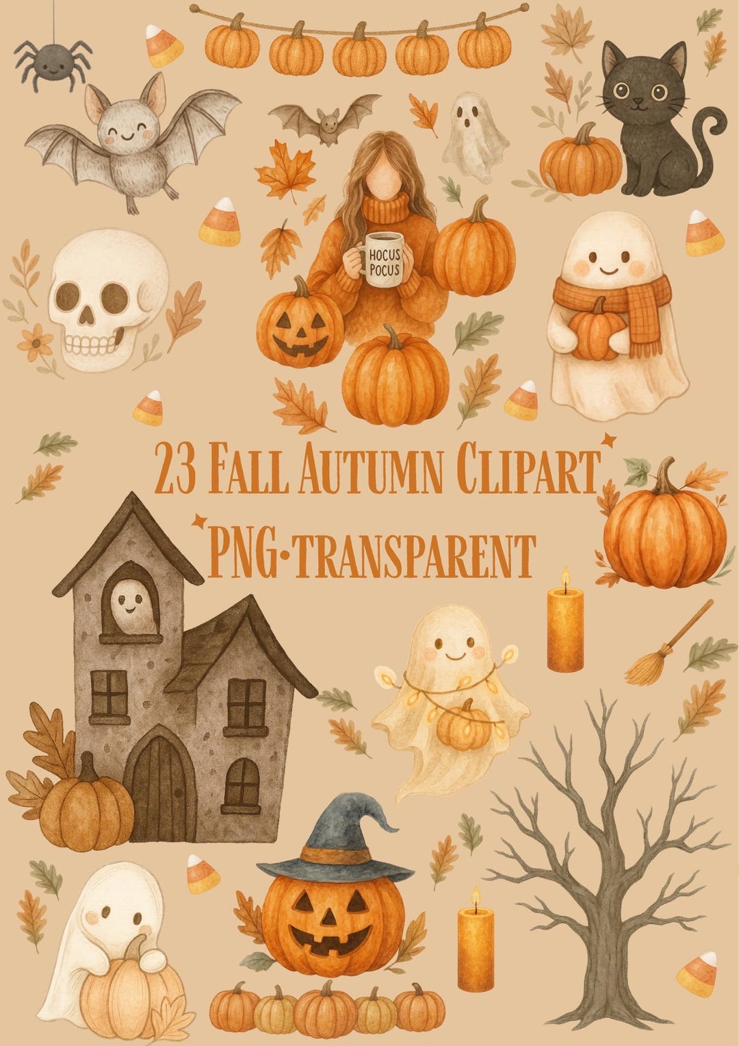 Fall Autumn Clipart | Ghost Clipart | Leaves Clipart | Skeleton Clips ...