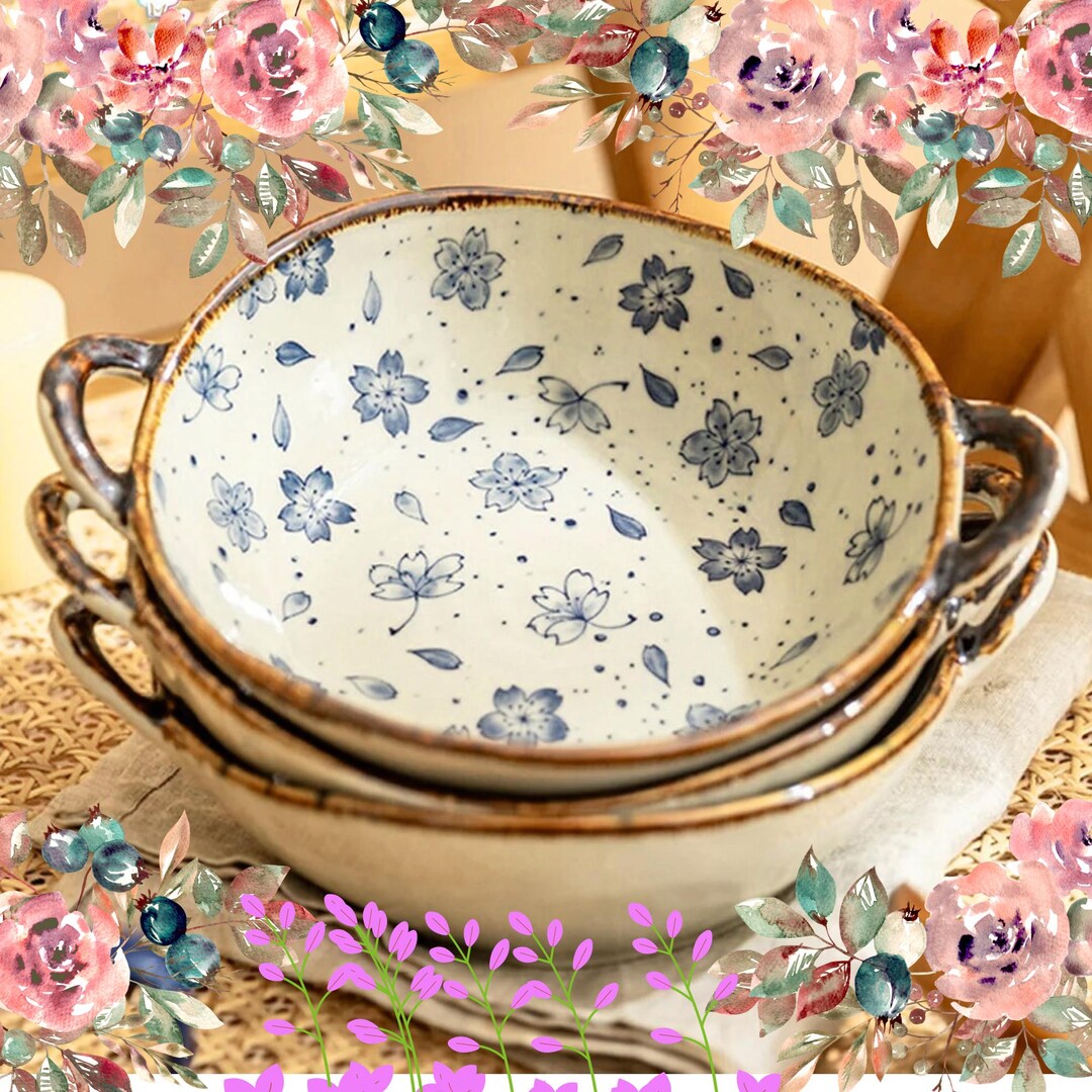 Handmade Ceramic Bowl With Handle, 7.5inches Salad Pasta Bowl, Gift for ...