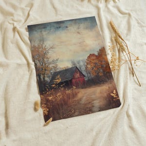 Rustic Red Barn Fall Wall Art | Autumn Country Landscape Print ...