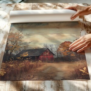 Rustic Red Barn Fall Wall Art | Autumn Country Landscape Print ...