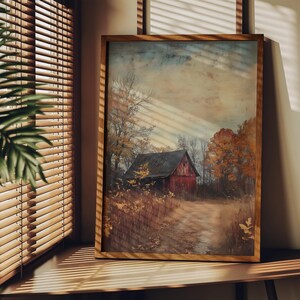 Rustic Red Barn Fall Wall Art | Autumn Country Landscape Print ...