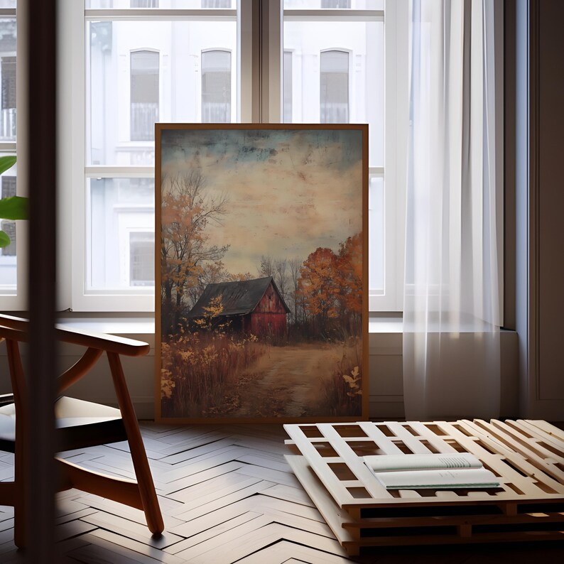 Rustic Red Barn Fall Wall Art | Autumn Country Landscape Print ...