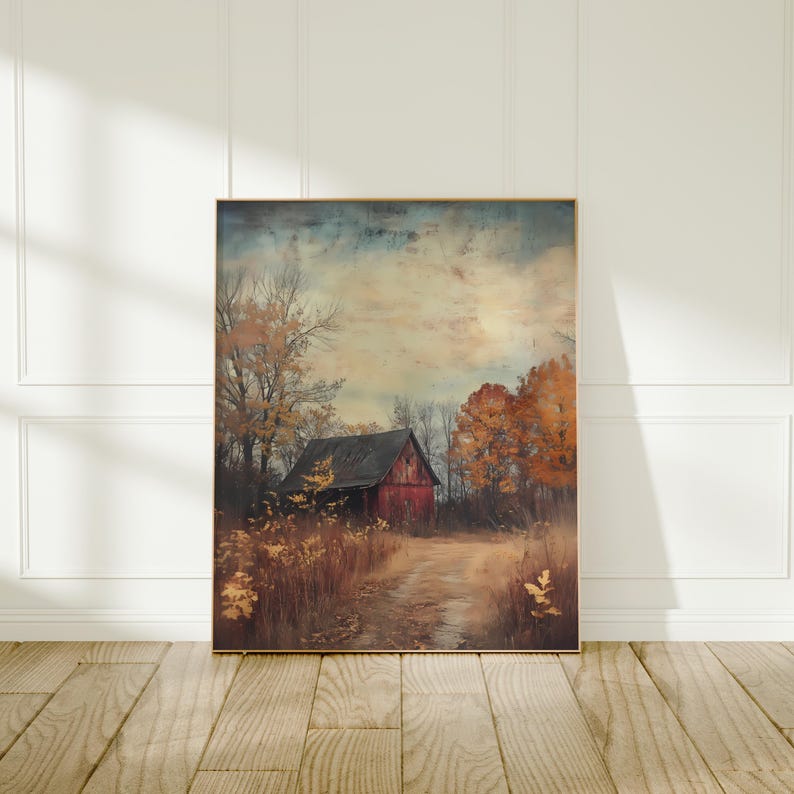 Rustic Red Barn Fall Wall Art | Autumn Country Landscape Print ...
