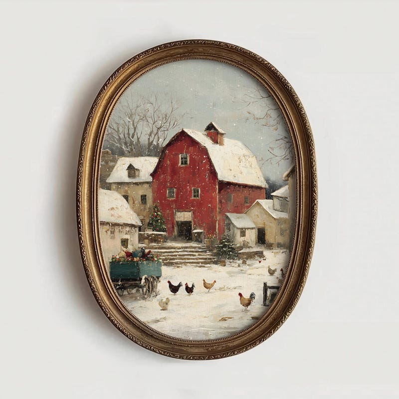 Red Snowy Barn Picture - Etsy