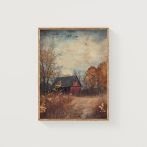 Rustic Red Barn Fall Wall Art | Autumn Country Landscape Print ...