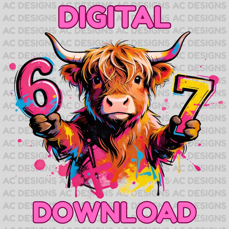 Six Seven Highland Cow | 67 | Digital Download | PNG File | Transparent ...